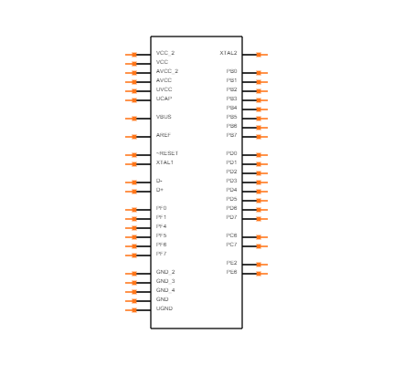 ATMEGA16U4-AU Symbol, Footprint & 3D Model by Microchip Technology ...